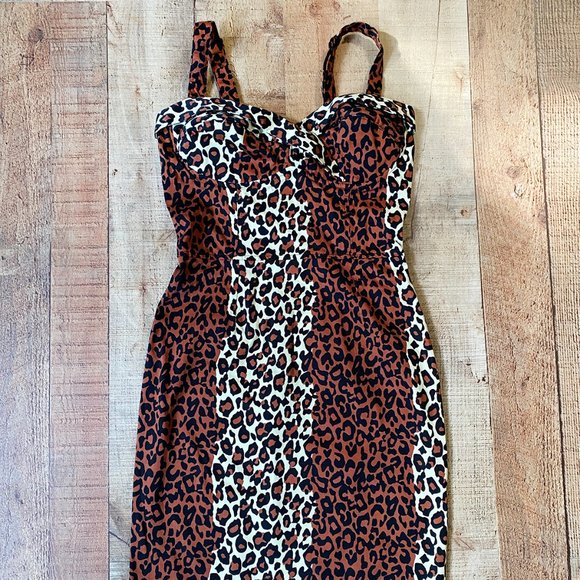 Deadly Dames | Dresses | Deadly Dames Leopard Print Striped Wiggle Dress Pinup Bodycon Bustier ...